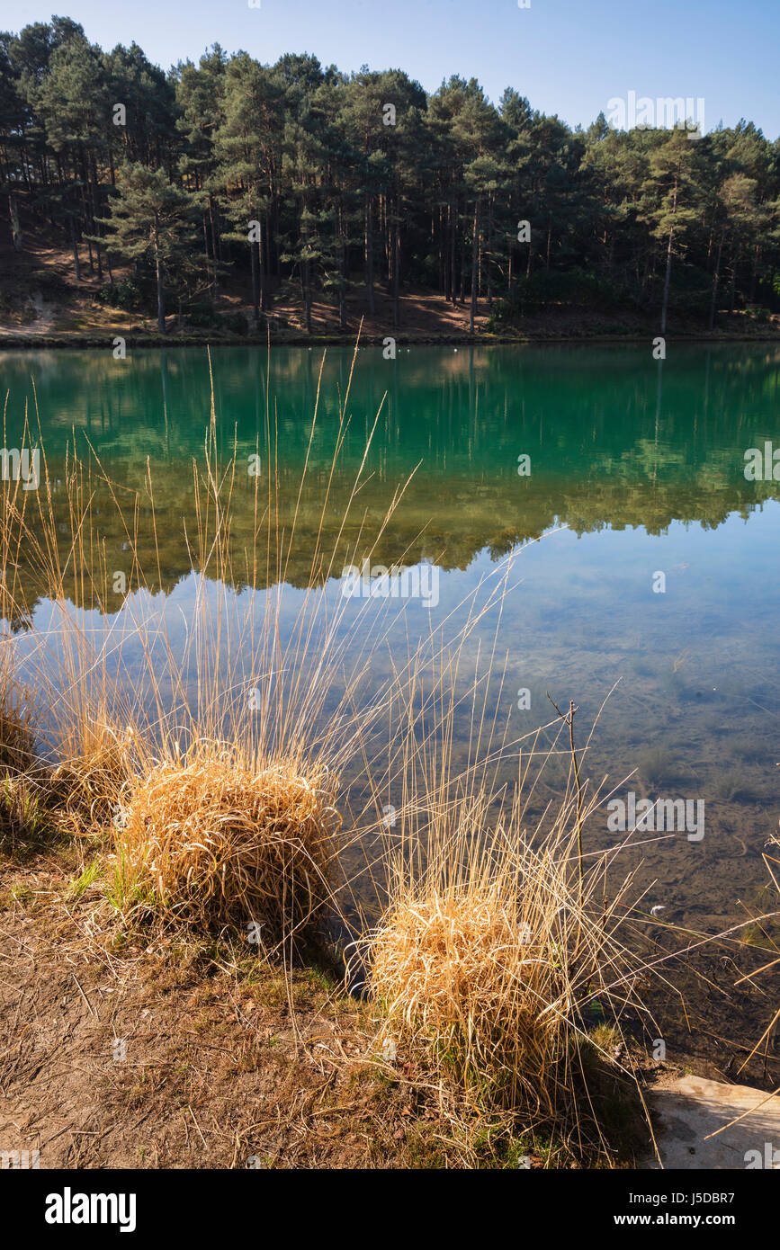 Beautiful landscape image of old clay pit quarry lake with unusual ...
