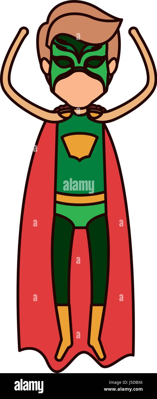 colorful silhouette with faceless superhero male flying vertically and ...