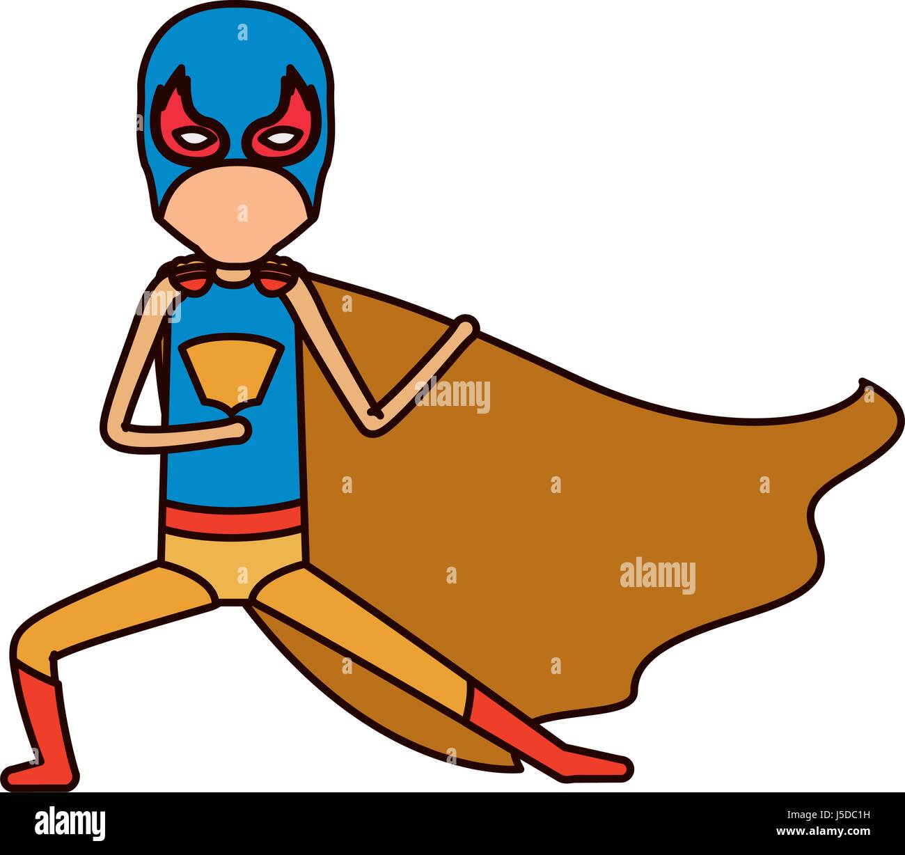 colorful silhouette with faceless kid superhero in defensive pose with ...