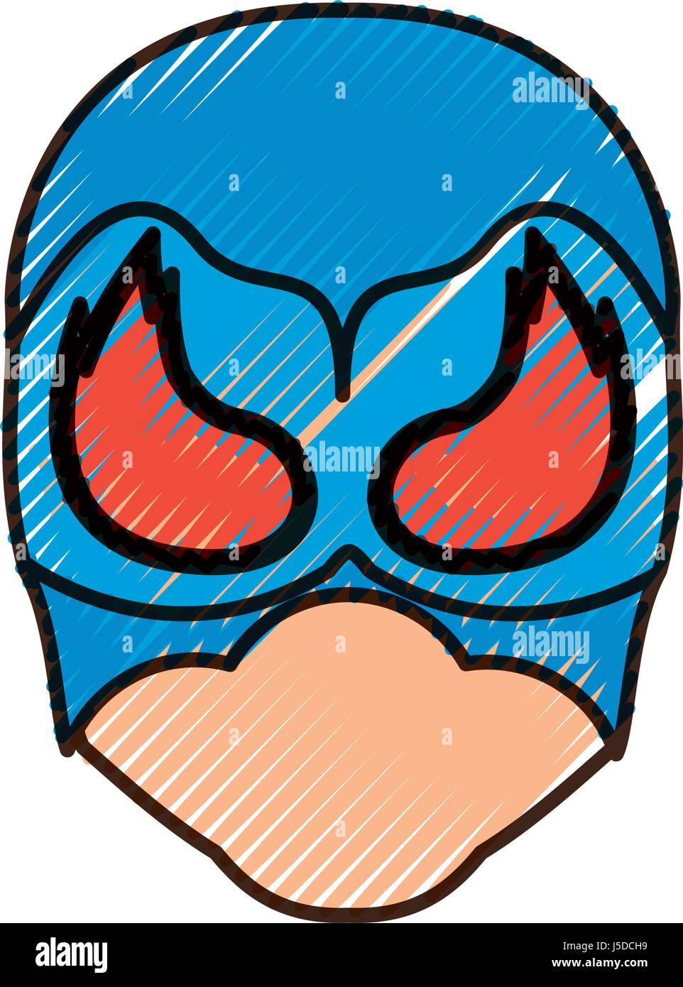 colored pencil silhouette of faceless man superhero masked with flame ...