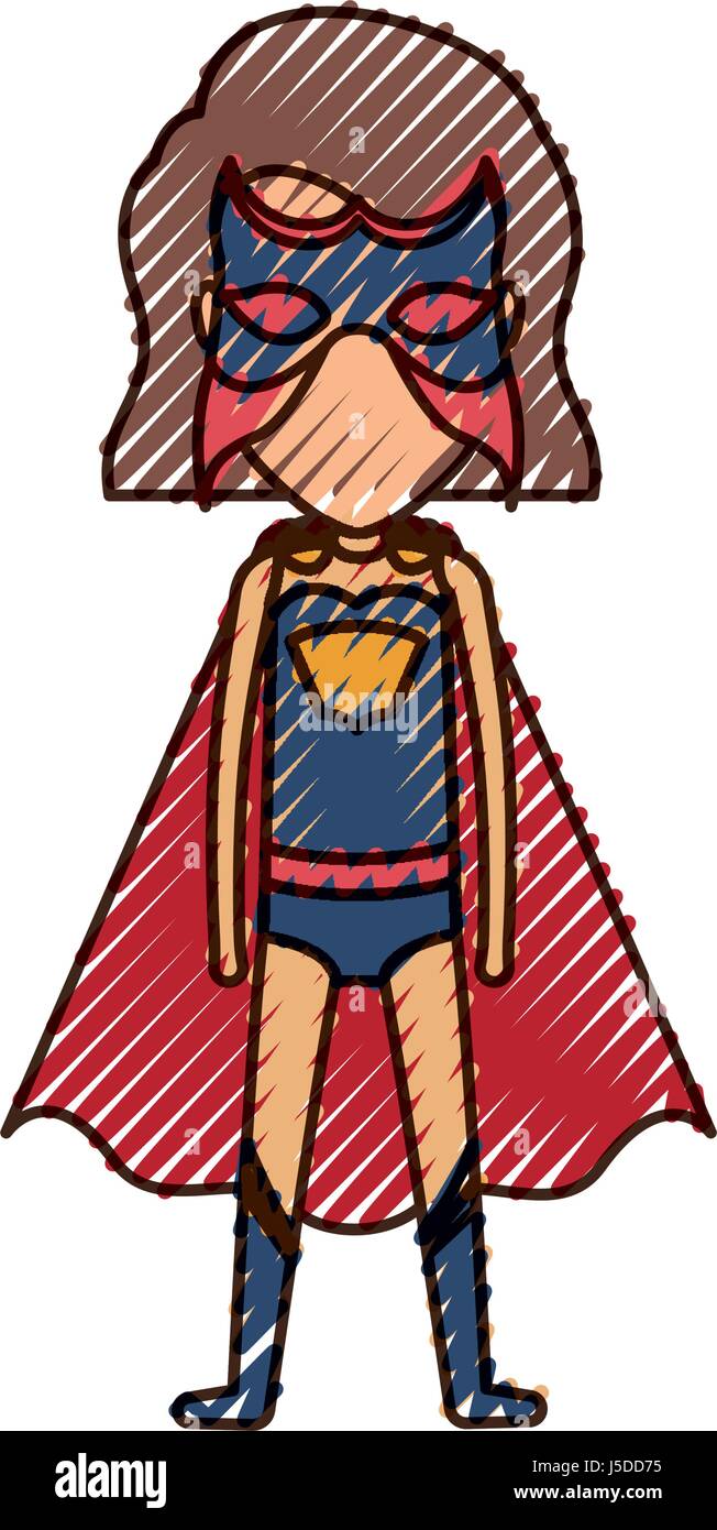 colored pencil silhouette of faceless standing girl superhero with ...