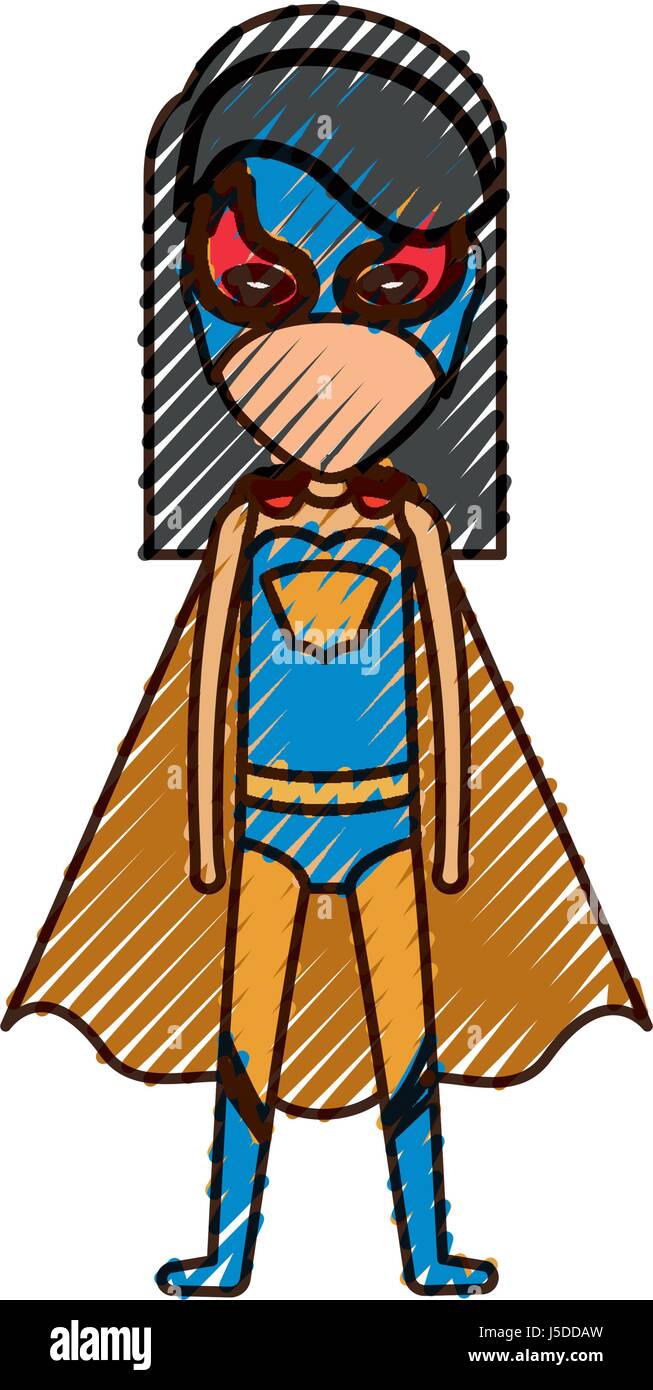 colored pencil silhouette of faceless standing girl superhero with ...