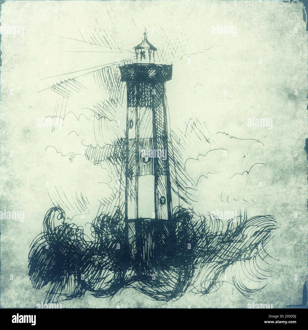 Lighthouse hand draw illustration. Old paper background with lighthouse ...