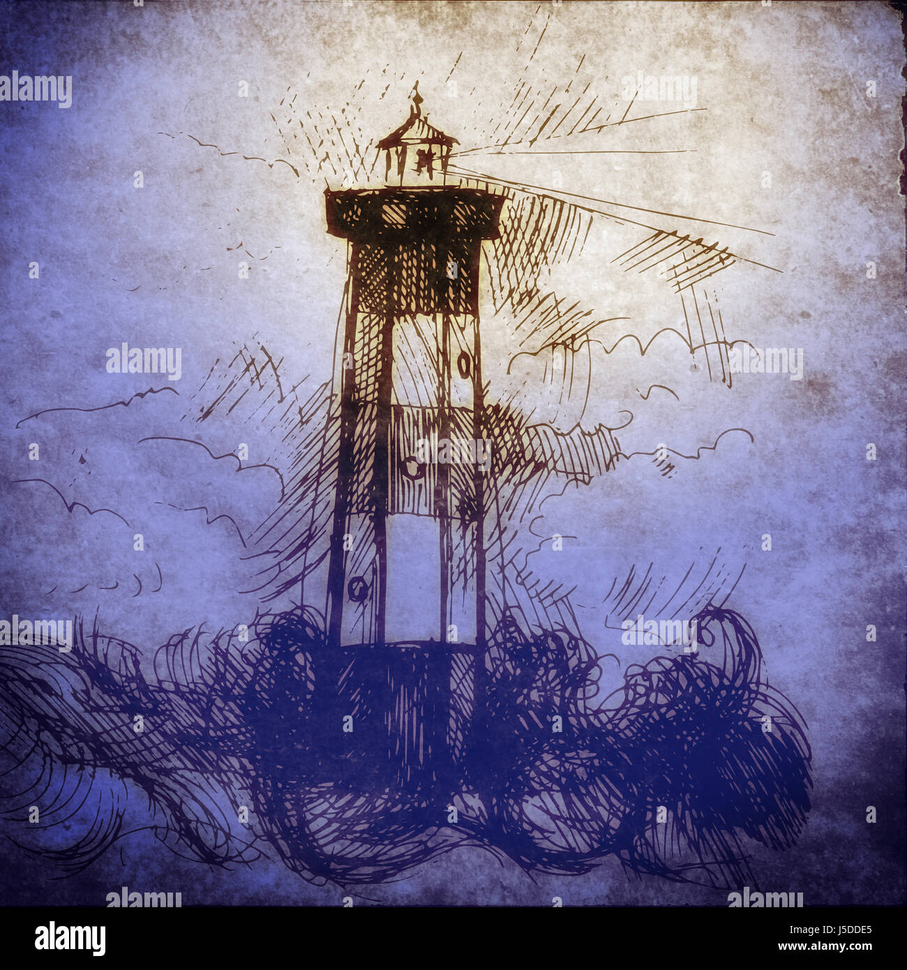 Lighthouse hand draw illustration. Old paper background with lighthouse ...