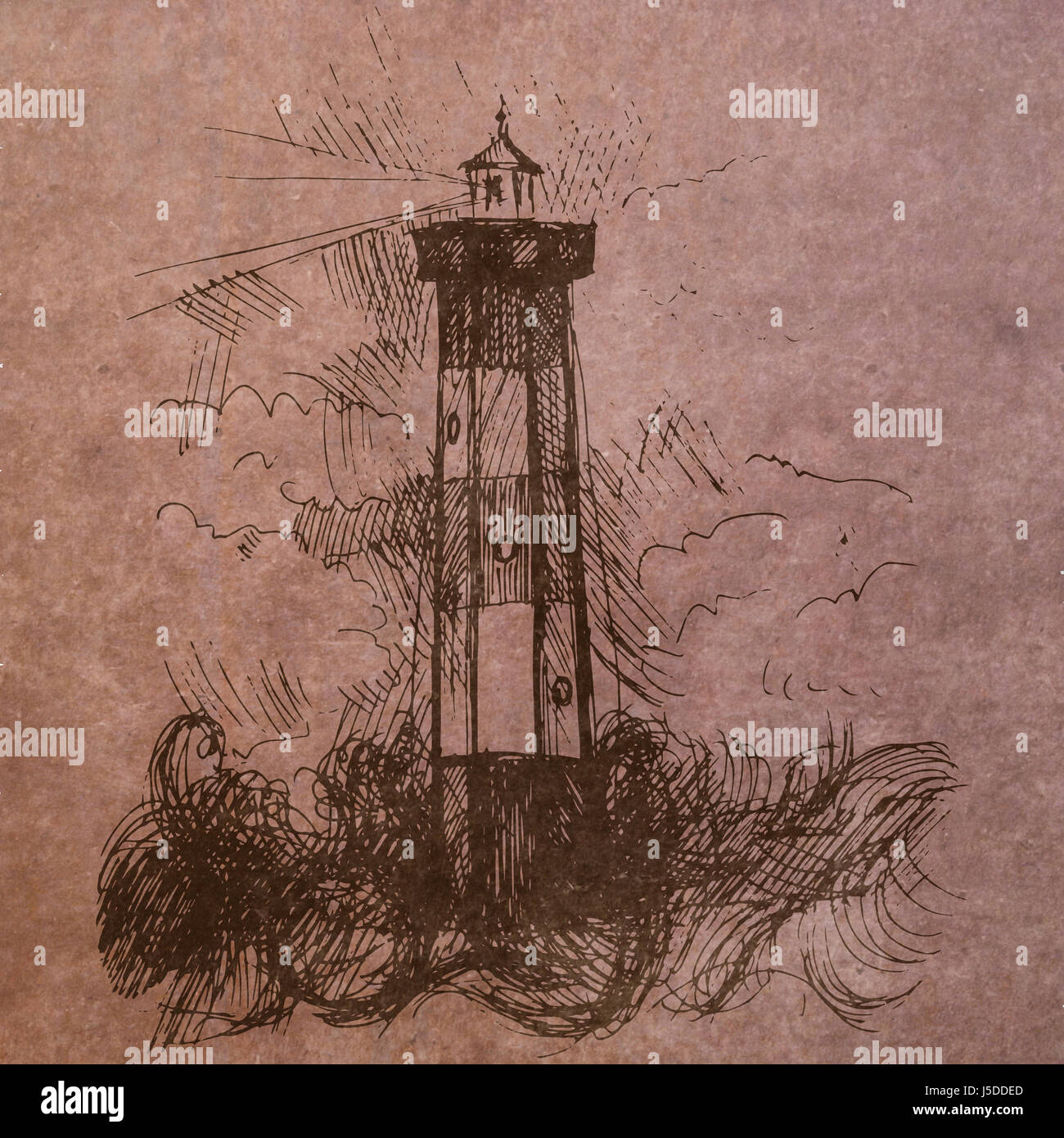 Lighthouse hand draw illustration. Old paper background with lighthouse ...
