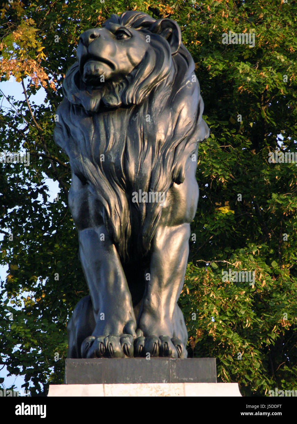 statue lion cat big cat feline predator iron pedestal plinth blue leaf ...