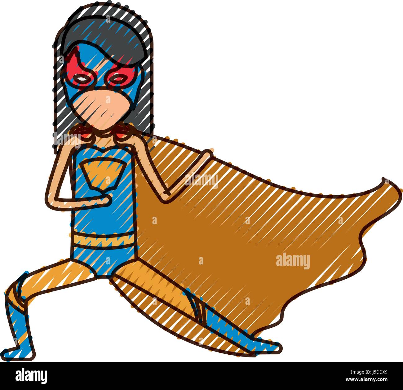 colored pencil silhouette with faceless girl superhero in defensive ...