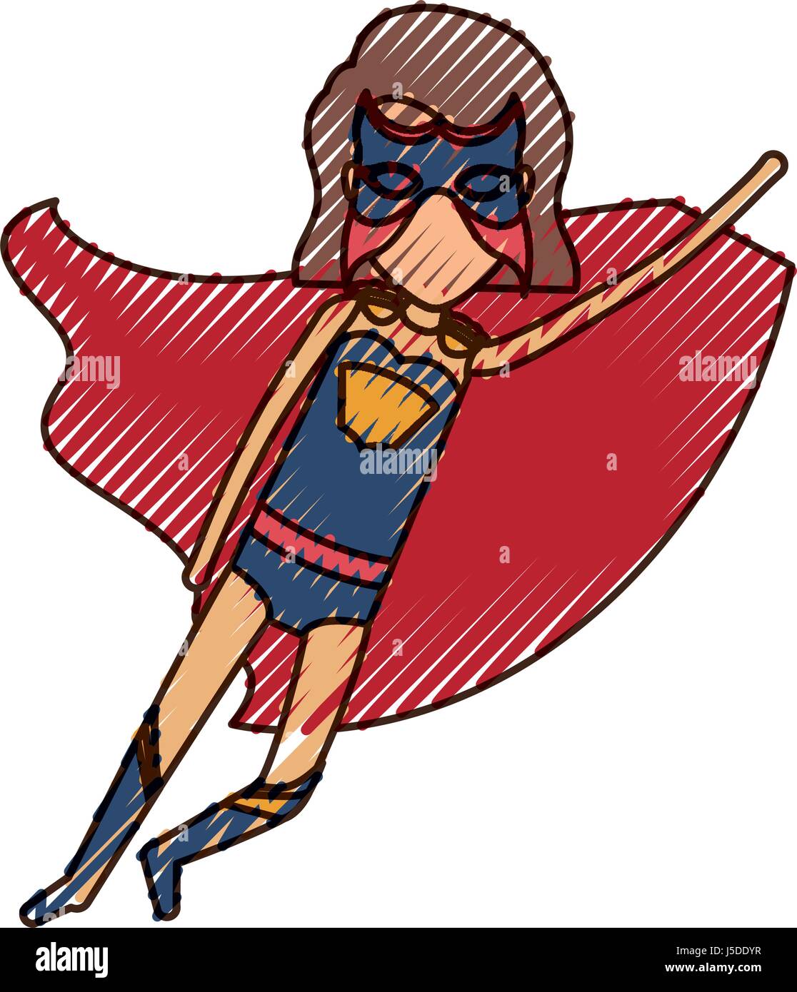 colored pencil silhouette with superhero faceless girl with short hair ...