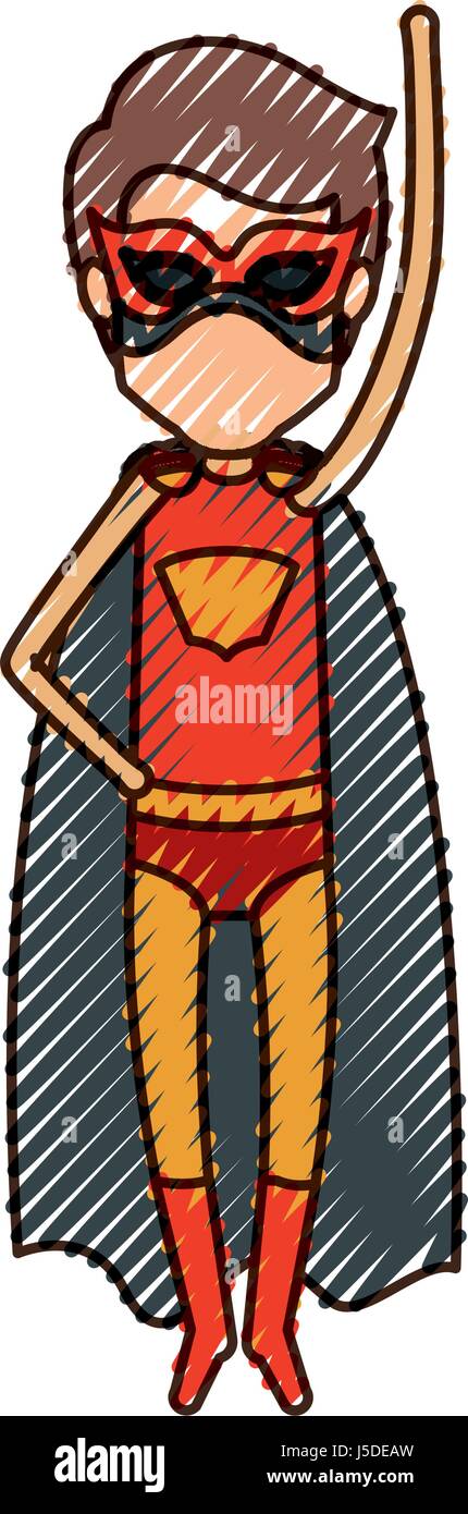 colored pencil silhouette with faceless superhero guy flying with arm ...