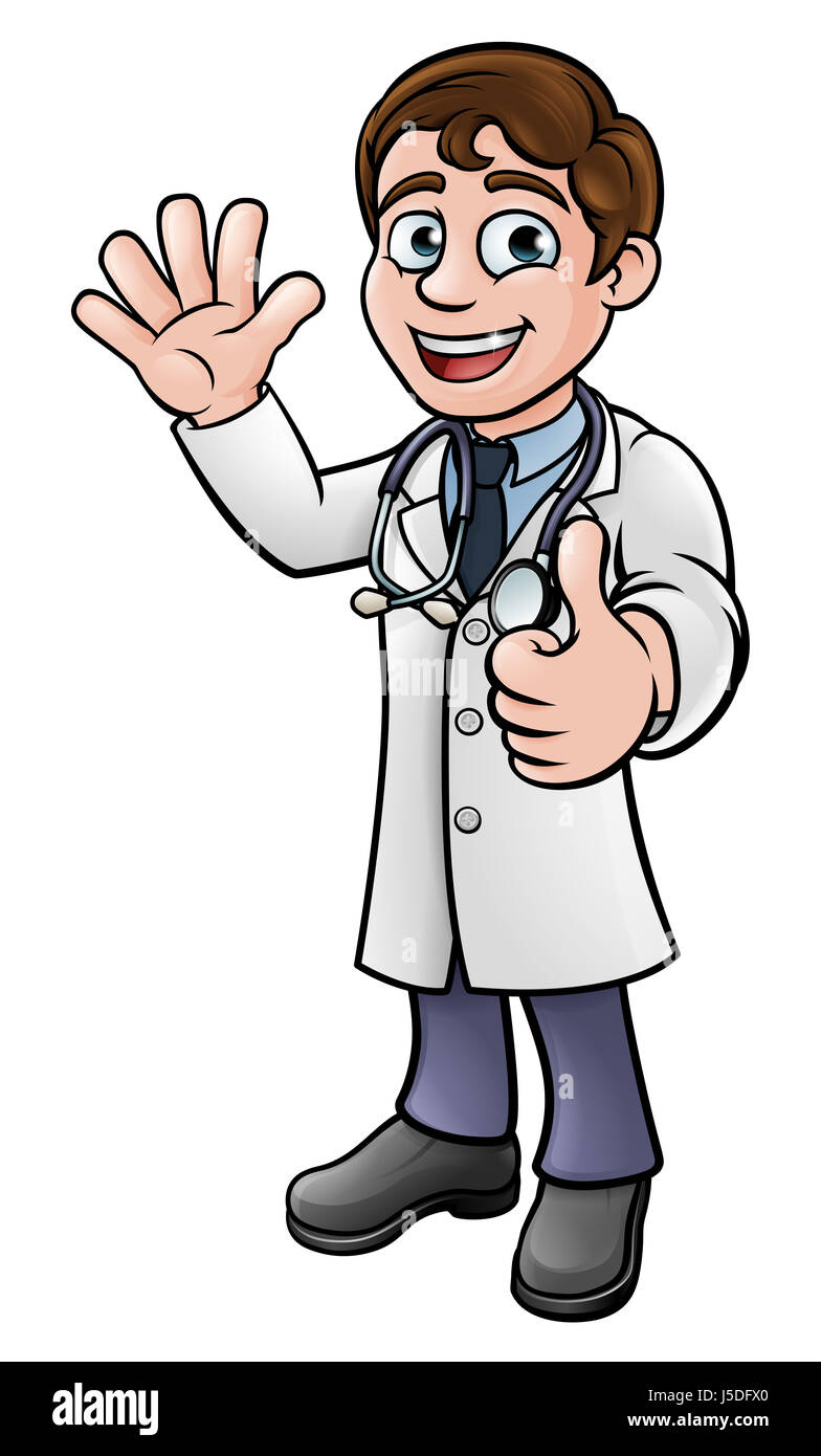 A doctor cartoon character waving and giving a thumbs up Stock Photo ...