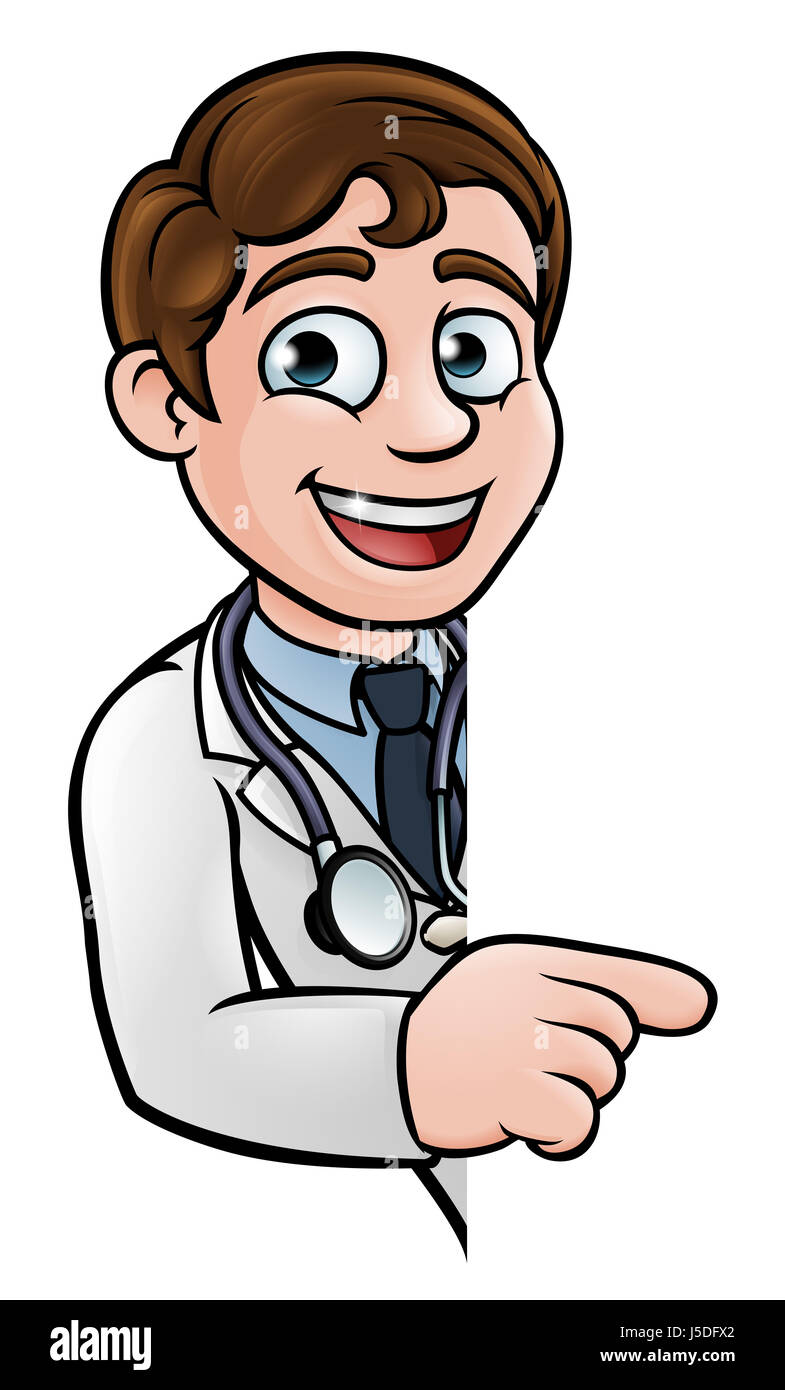 A cartoon doctor wearing lab white coat with stethoscope peeking Stock ...
