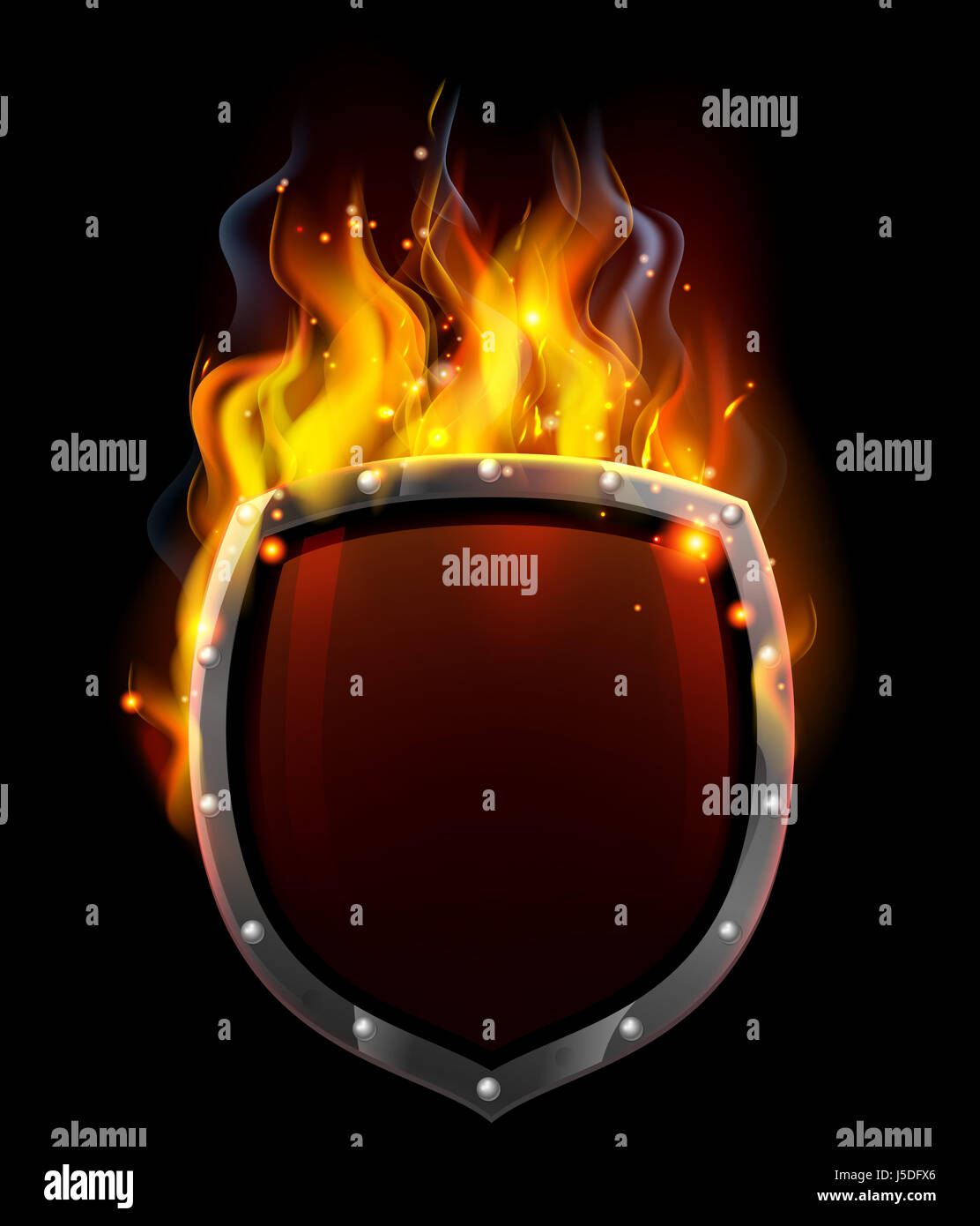 A shield on fire or surrounded by flames Stock Photo - Alamy