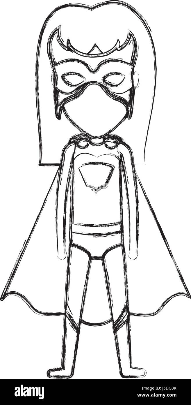 monochrome blurred contour faceless of standing woman superhero with ...