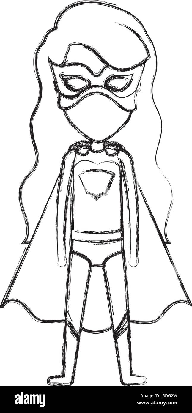 monochrome blurred contour faceless of standing girl superhero with ...
