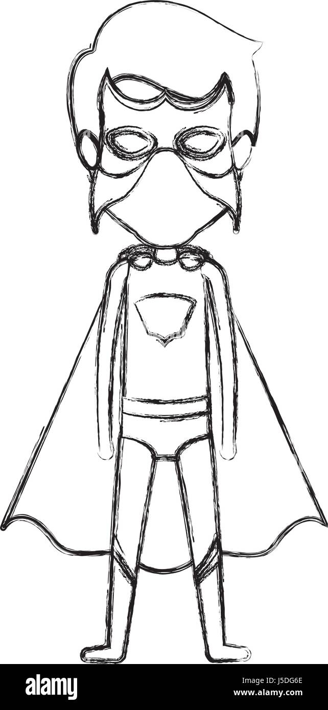 monochrome blurred contour faceless of standing male superhero and ...