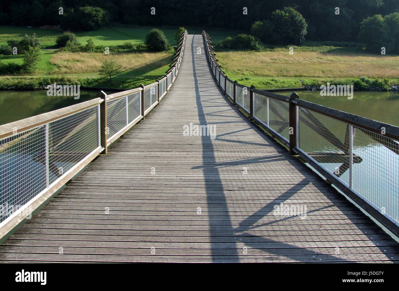 waters wood bridge navigation channel suspension bridge danube railing ...