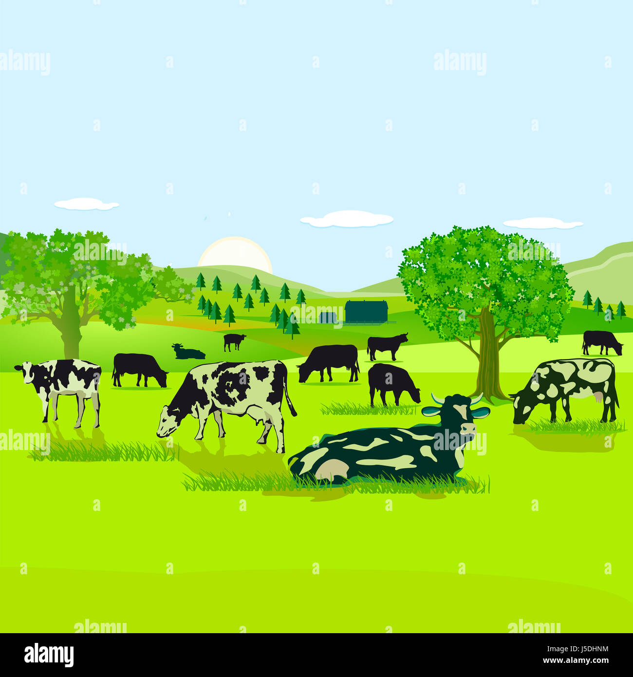 Cows on the pasture illustration Stock Photo - Alamy