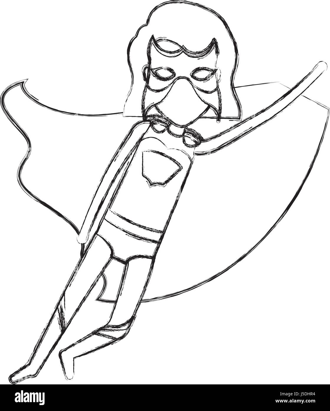 monochrome blurred contour faceless of superhero girl with short hair ...