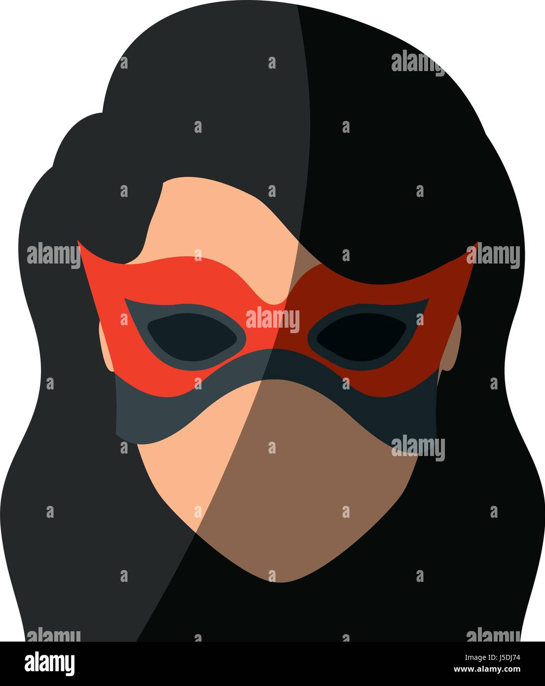 colorful silhouette with faceless girl superhero with long wavy hair ...