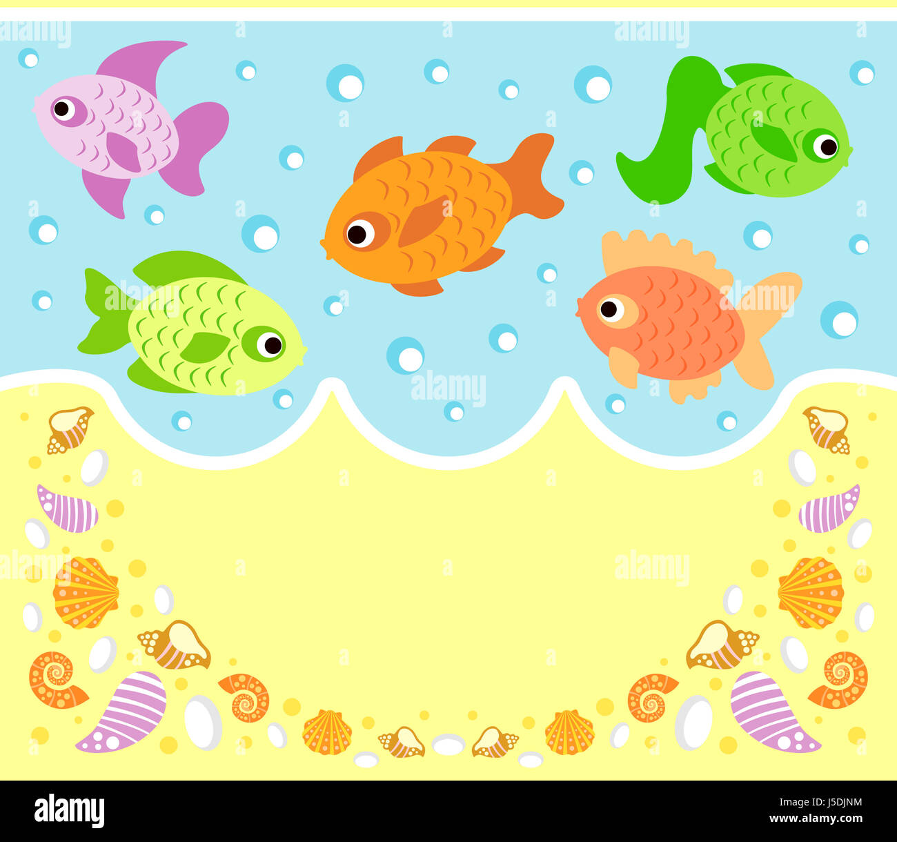 Sea animals cartoon background card with fish Stock Photo - Alamy