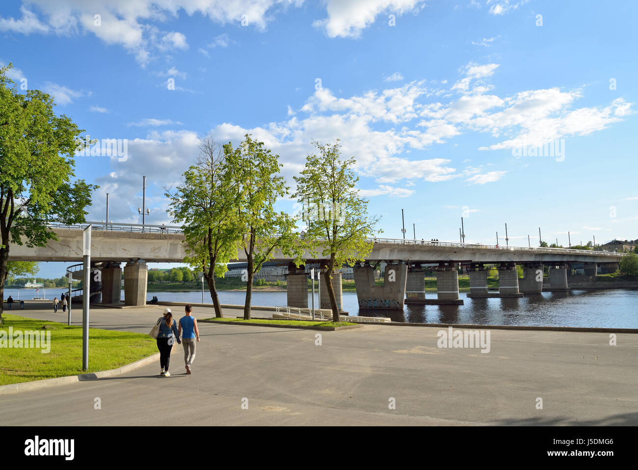 Views of ol river bridge Great in Pskov Stock Photo - Alamy