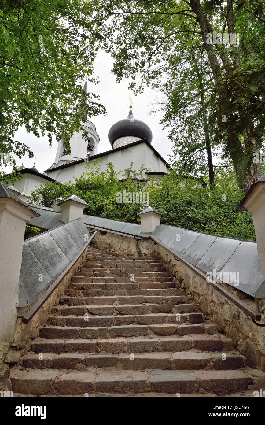 A stone staircase in the Uspensky Svyatogorsky monastery, Pushkinskaya ...