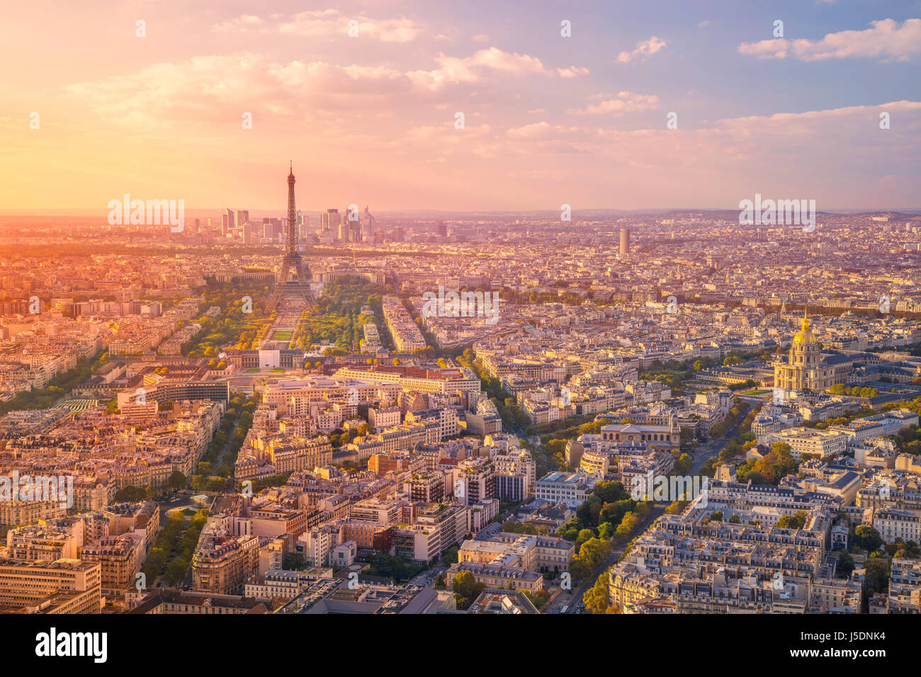 City of Paris. Aerial image of Paris, France during golden sunset hour ...