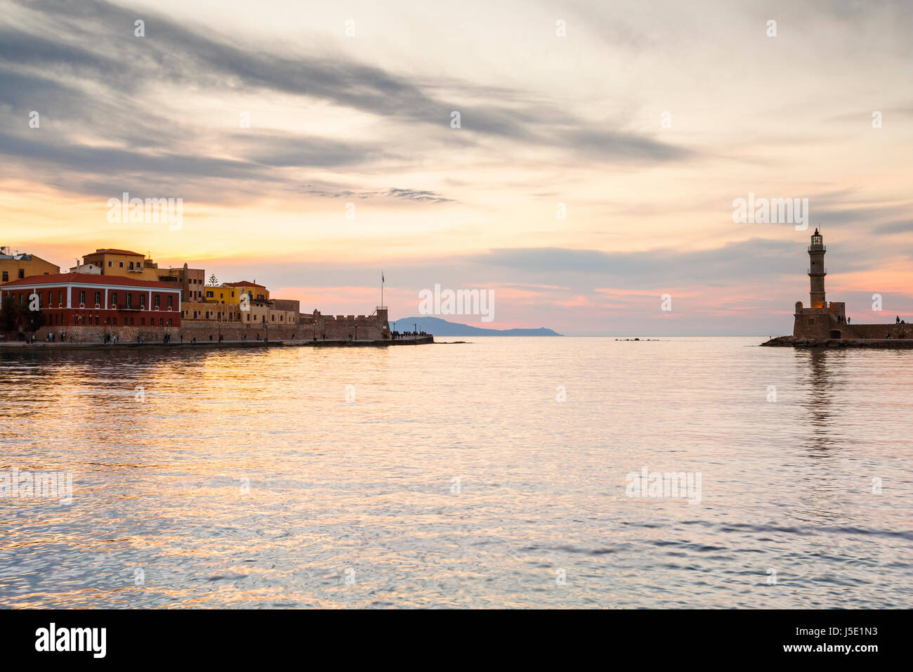 Old Venetian harbor of Chania town on Crete island, Greece Stock Photo ...