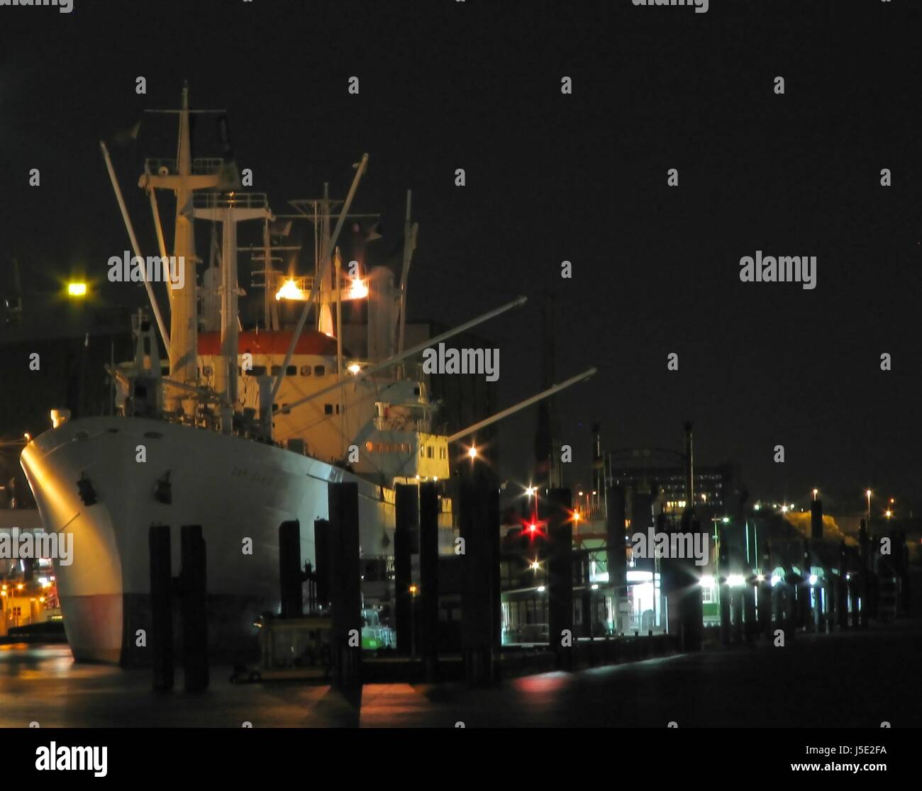 night nighttime night photograph lights harbor hamburg harbours elbe ...