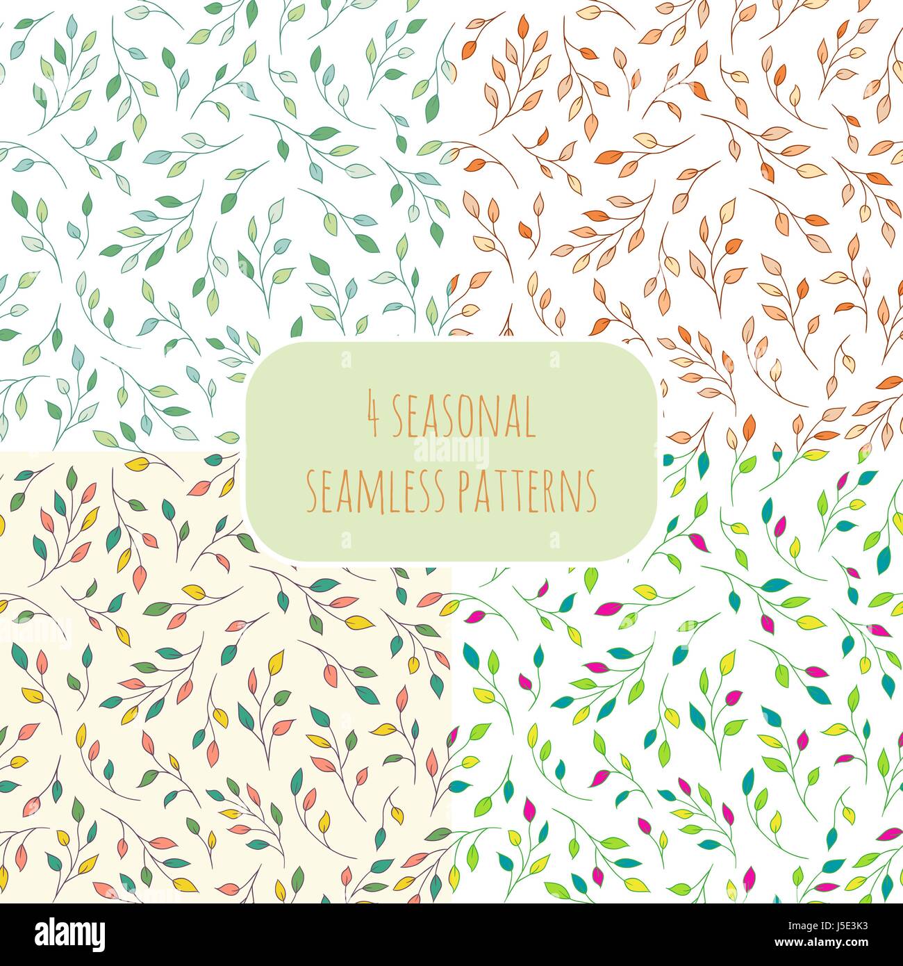 Set of seamless seasonal vector patterns with tree branches. Elegant ...
