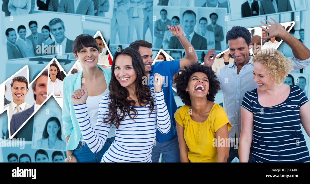 Digital composite of Casual business people dancing against graphs ...
