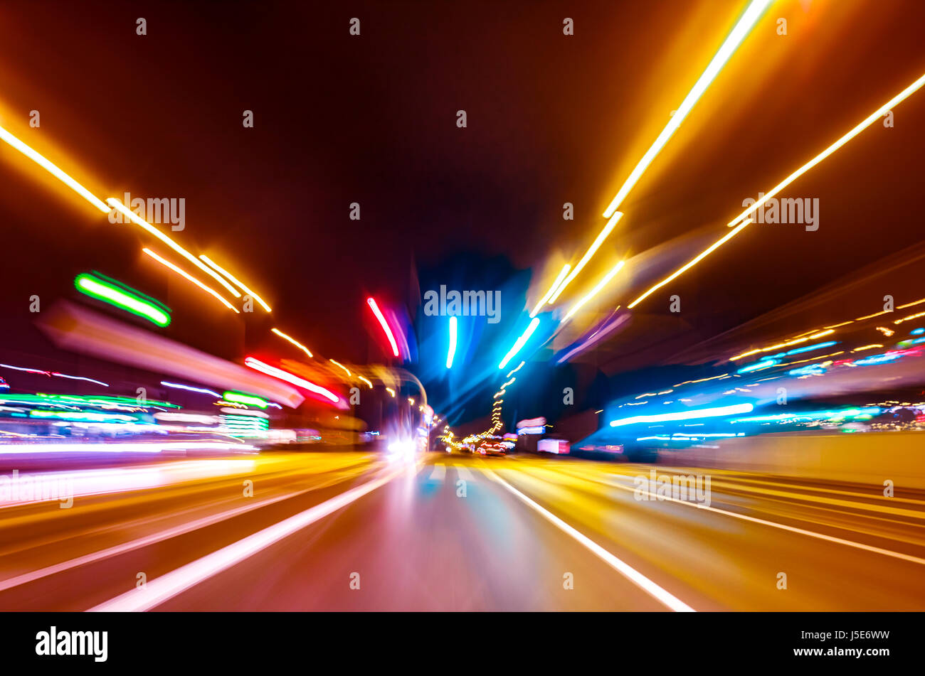 City night lights perspective blurred by high speed of the car Stock ...