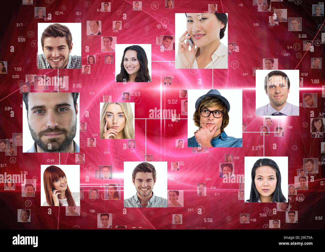 Digital composite of Portrait of business people connected to each ...