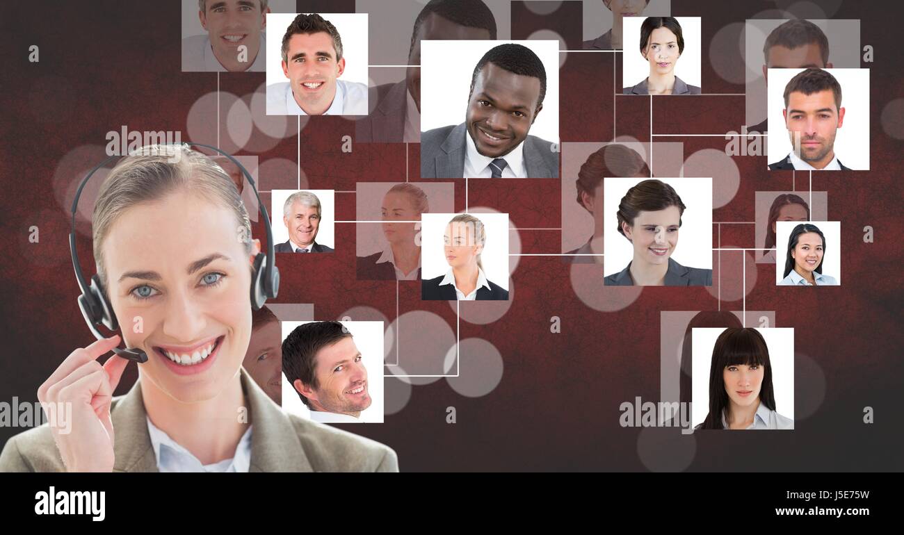 Digital composite of Smiling female customer care representative ...