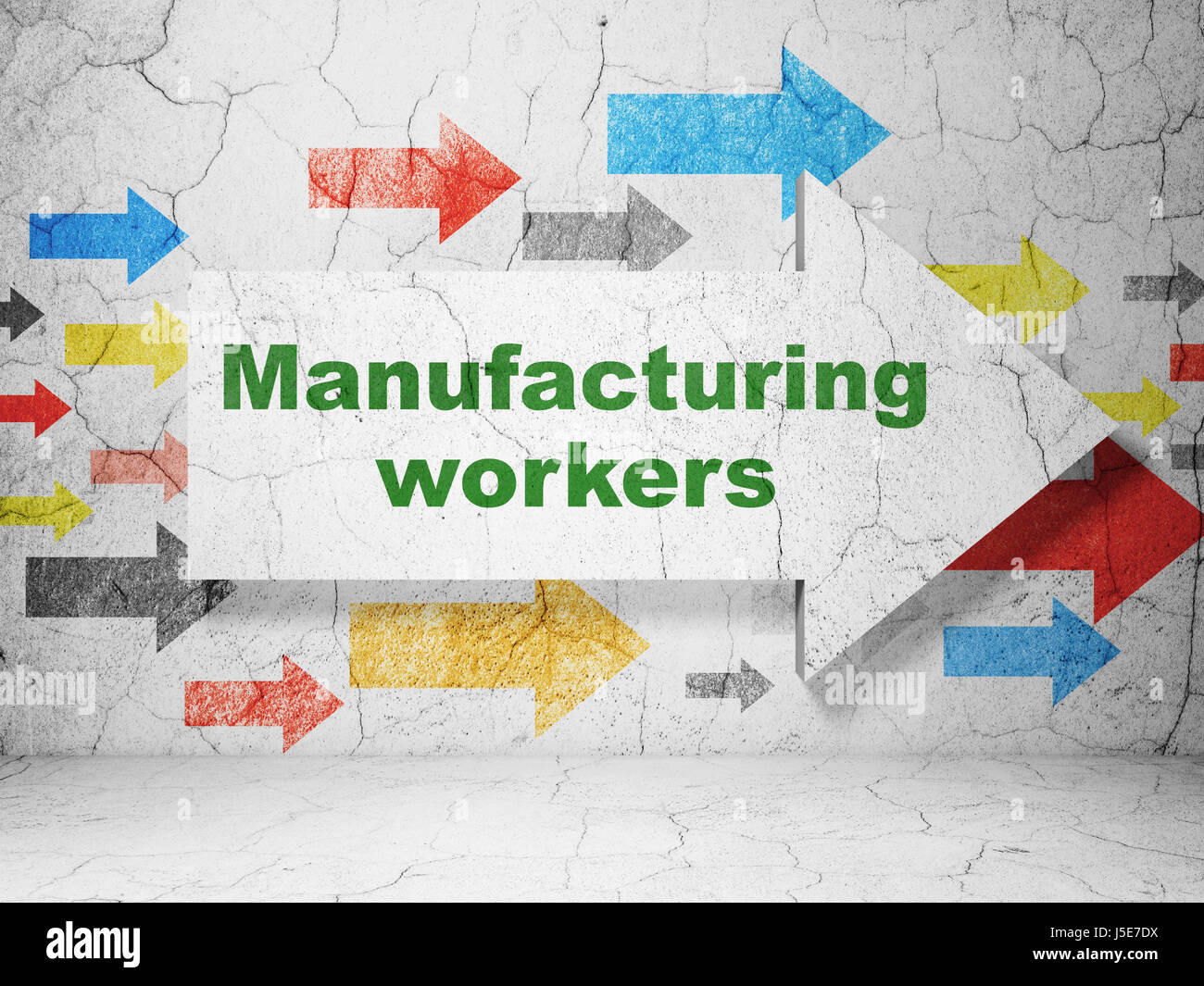 Manufacuring concept: arrow with Manufacturing Workers on grunge wall ...