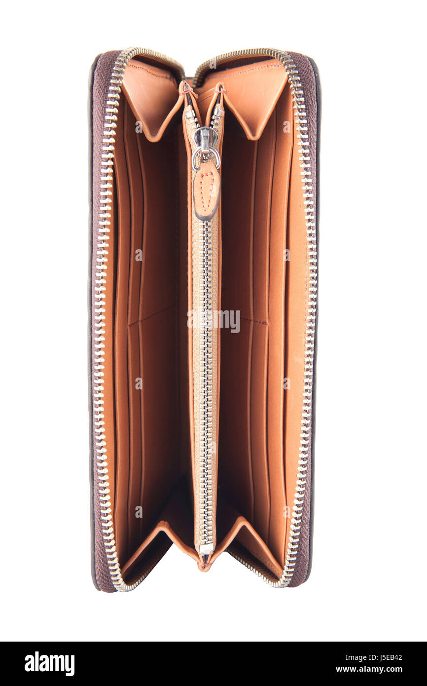 open money pocket bag to show empty inside isolated white background ...