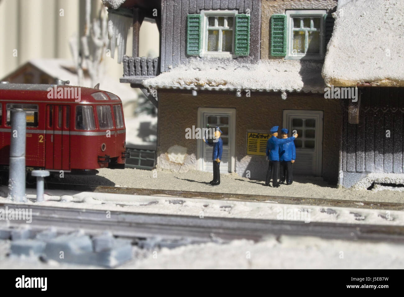 station winter cold conductor platform model railway rail bus branch ...