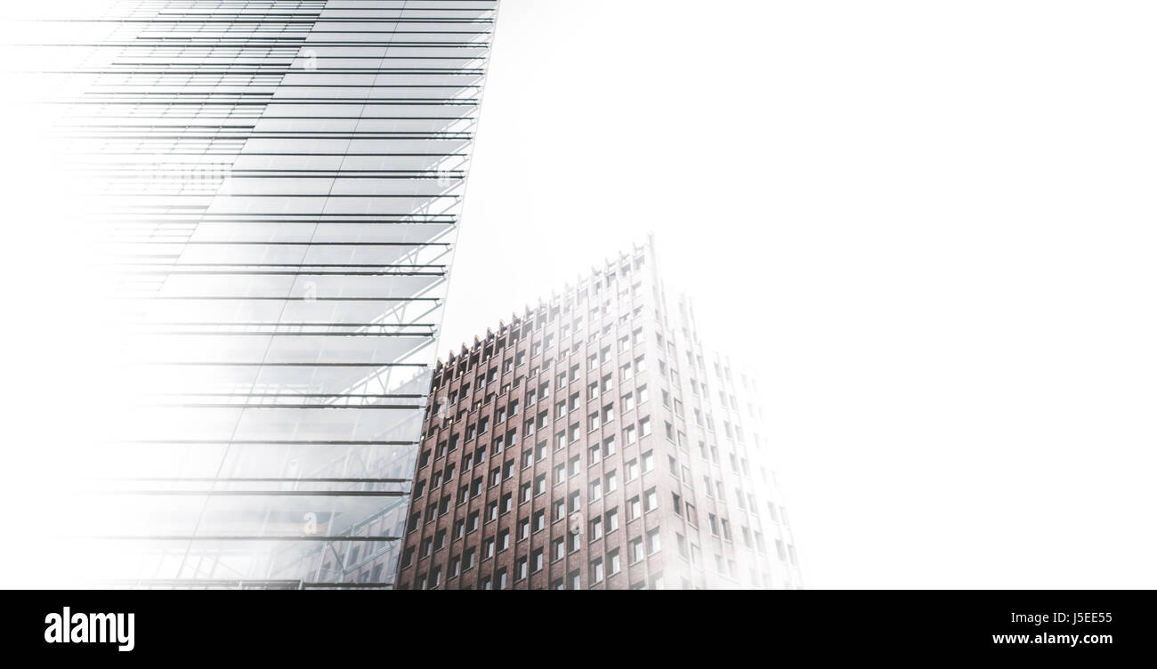 Skyscraper buildings in foggy mist - modern architecture Stock Photo ...