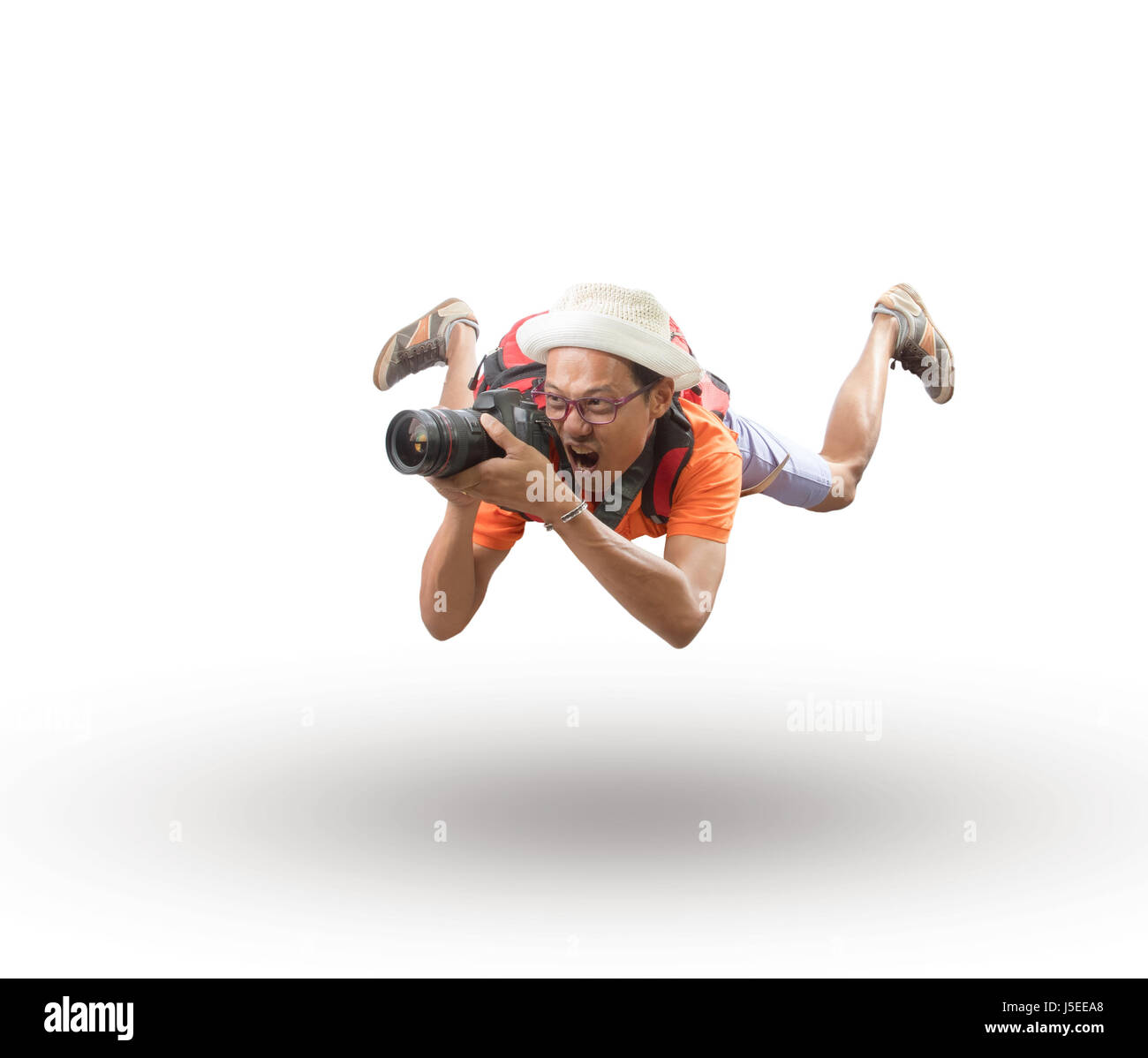 portrait face of young man take a photography by dslr camera floating ...