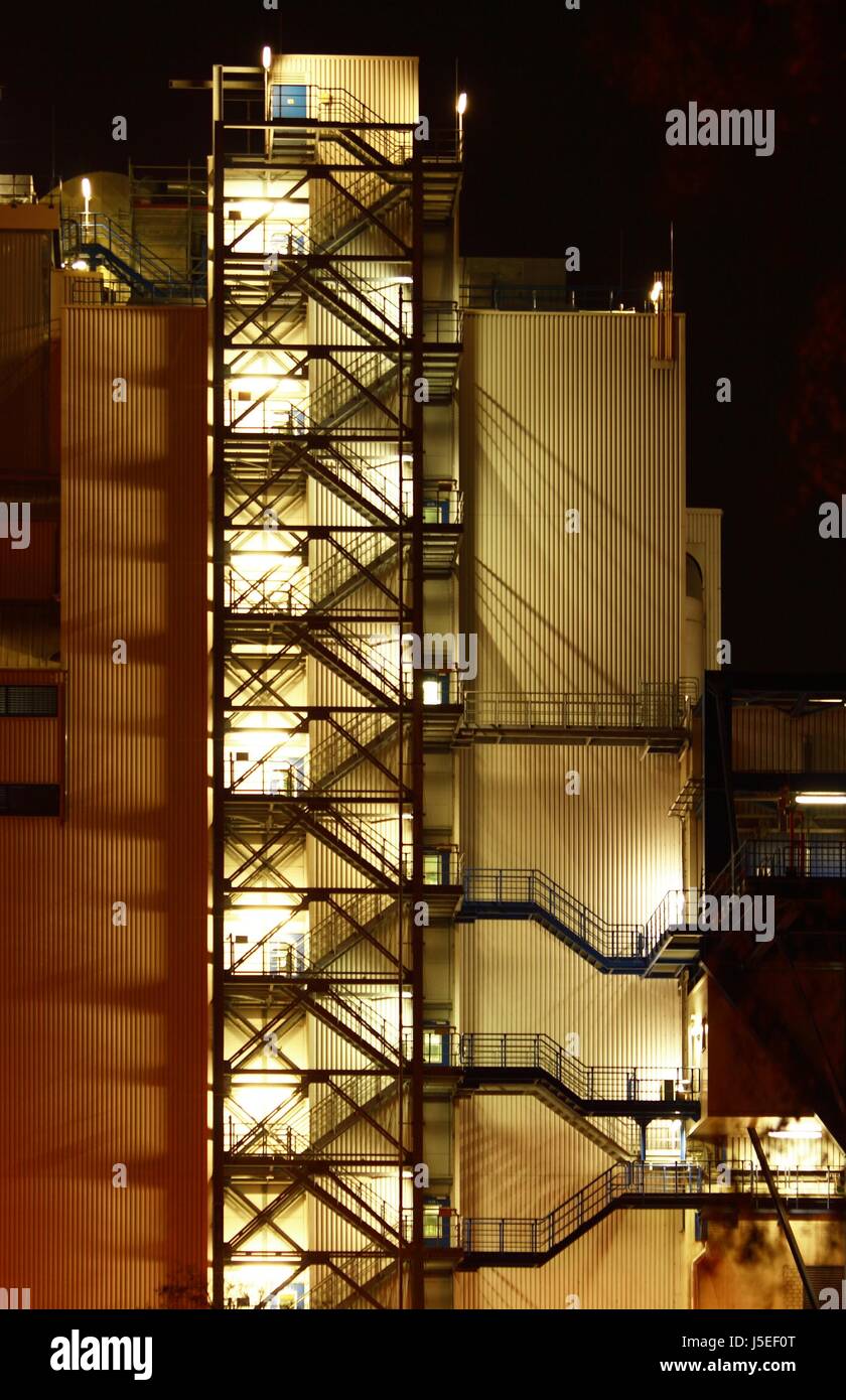 stairs upstairs night photograph lights door work factory railing ...