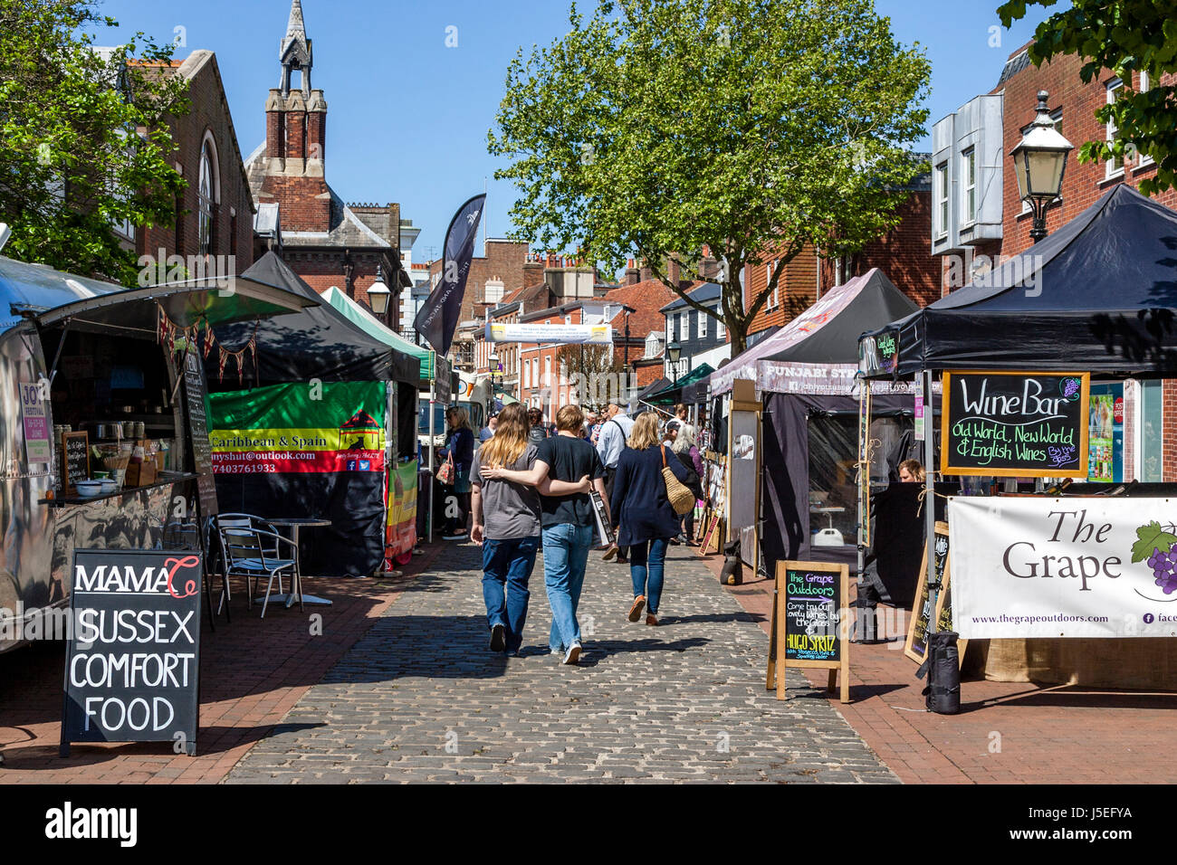 People Walking Through A Street Market, Lewes, East Sussex, UK Stock ...