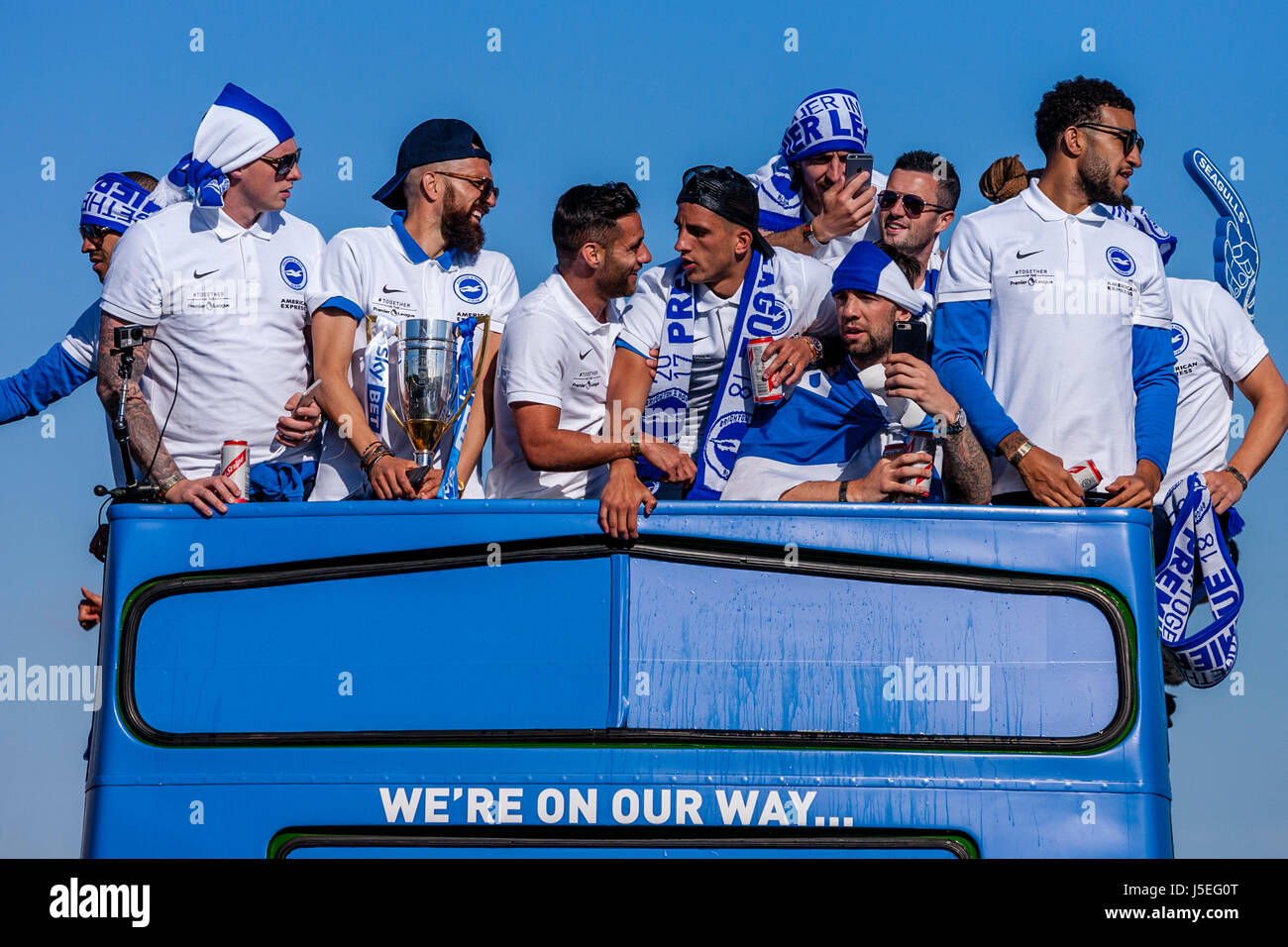 Players From Brighton and Hove Albion FC Take Part In An Open Top Bus ...