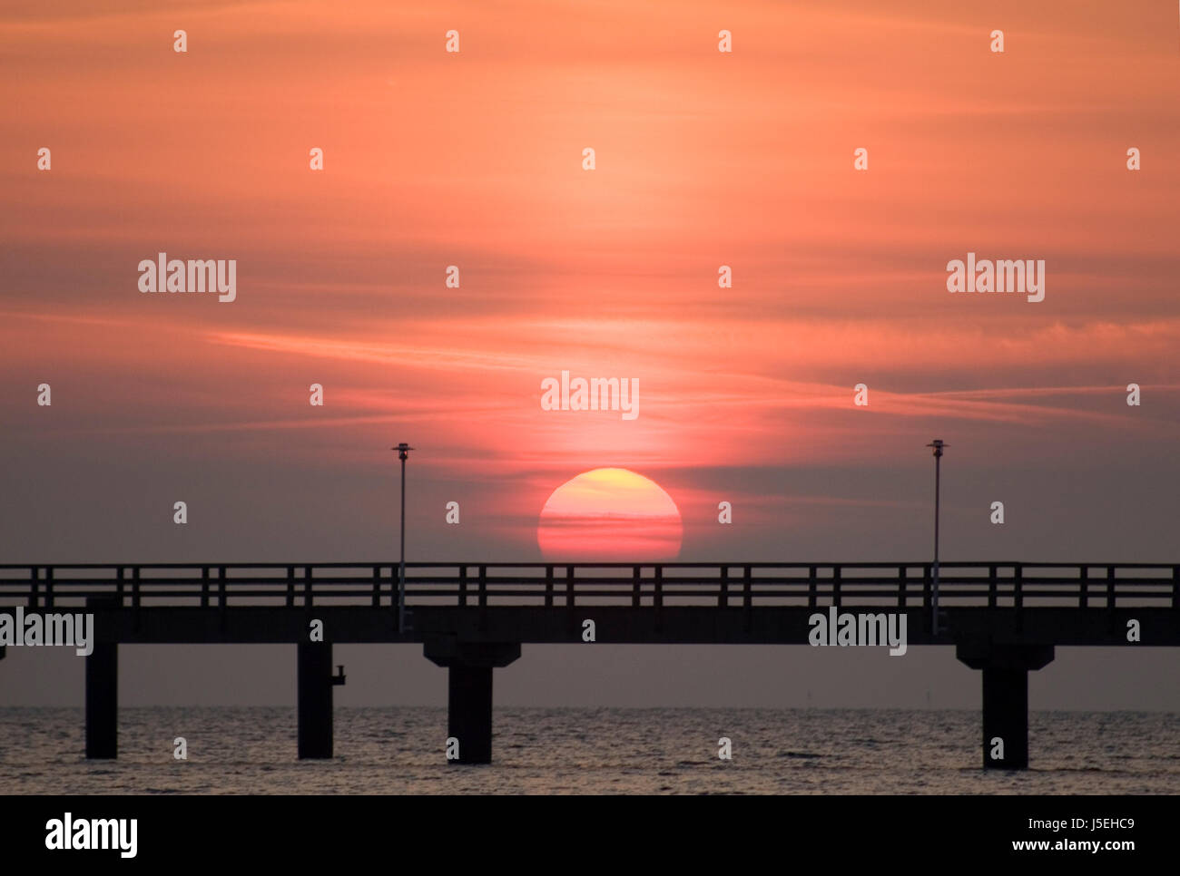 bridge sunset beach seaside the beach seashore sunrise waves water ...