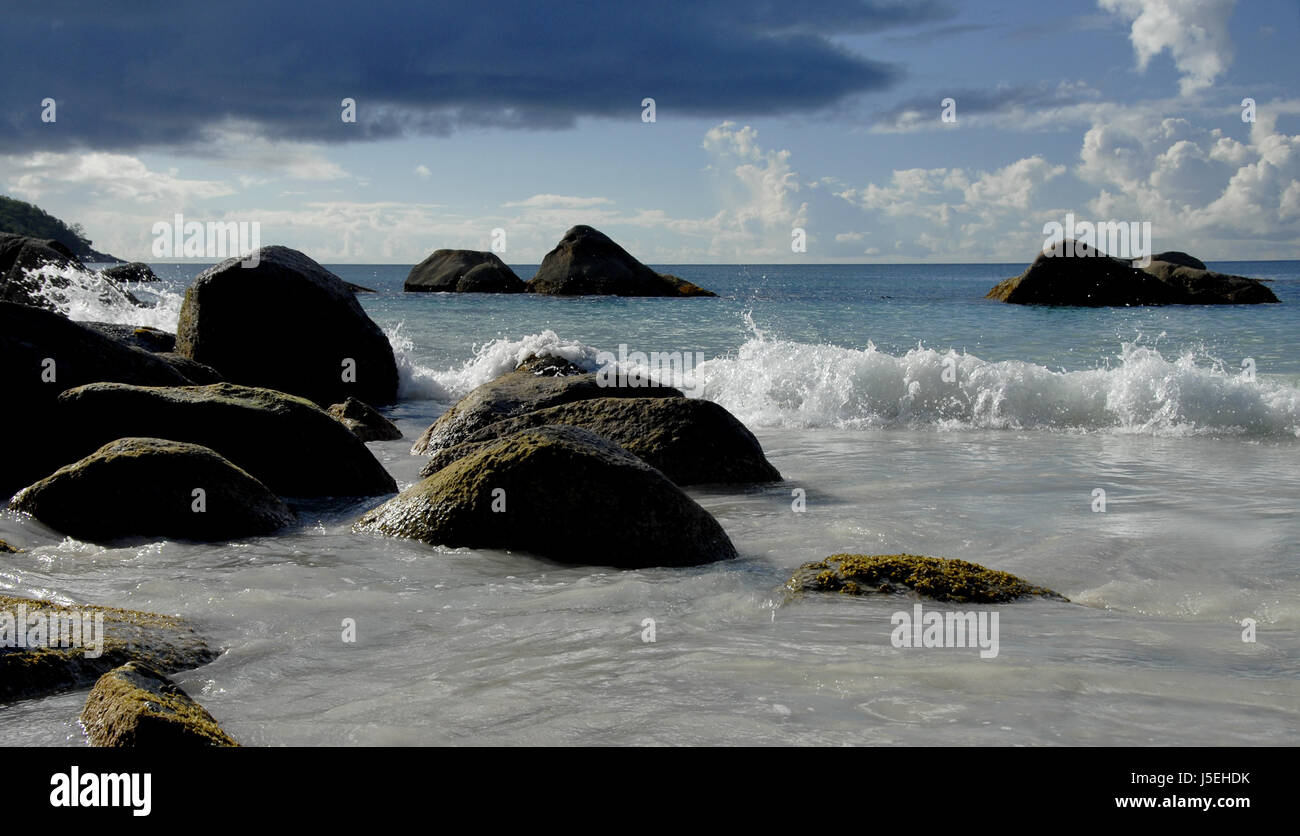 beach seaside the beach seashore rock firmament sky salt water sea ...