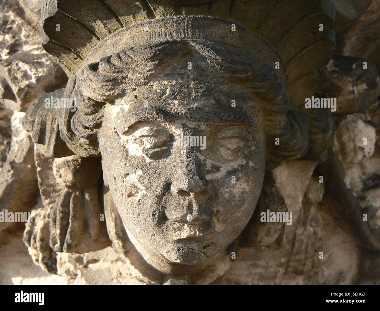 woman beautiful beauteously nice historical stone statue mouth face ...