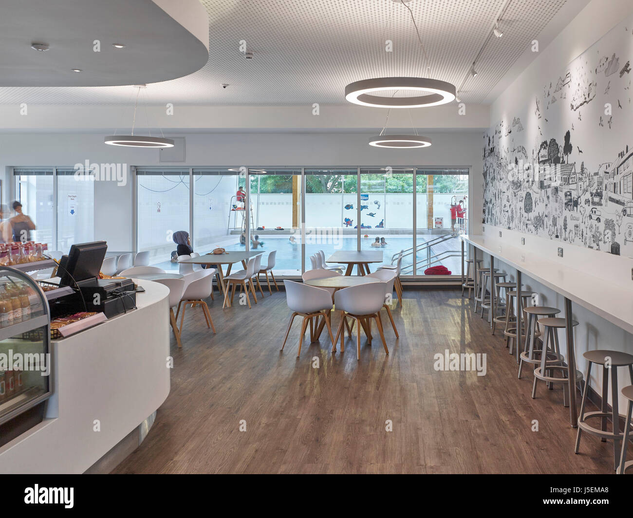 Cafe and pool. Heston Leisure Centre, Hounslow, United Kingdom ...