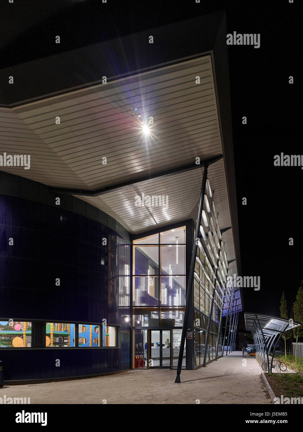 Front at dusk. Heston Leisure Centre, Hounslow, United Kingdom ...