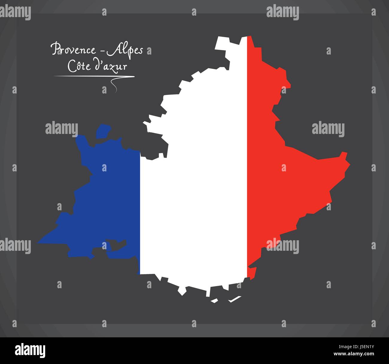 Provence - Alpes - Cote d'azur map with French national flag ...