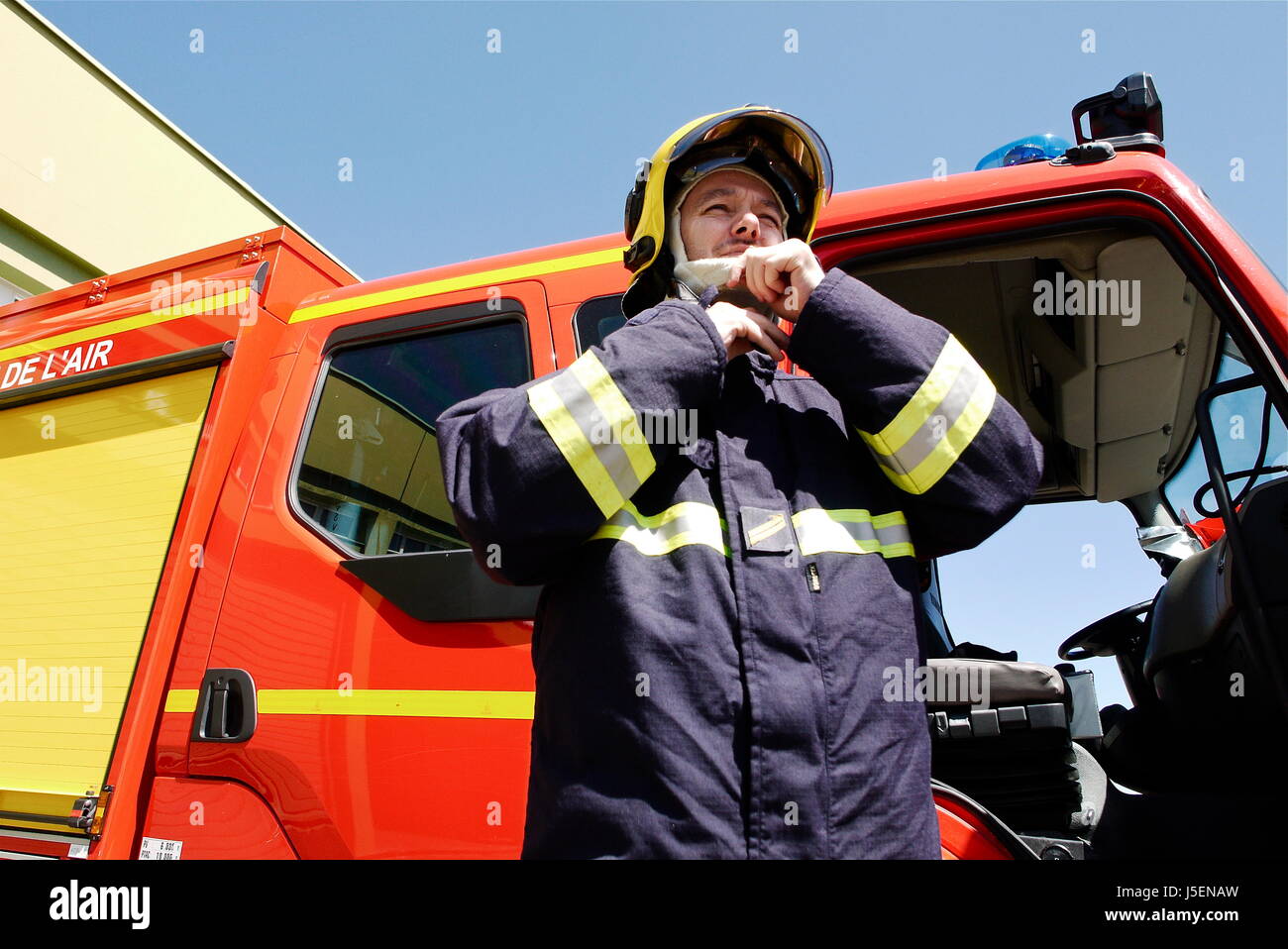 French military firefighters training at Mount Verdun aerial base Stock ...