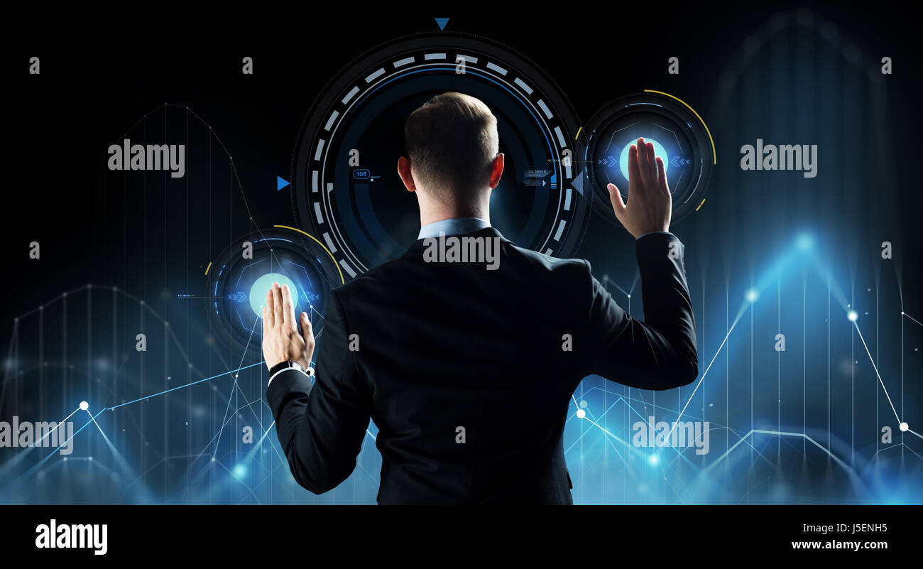 businessman touching virtual screen Stock Photo - Alamy